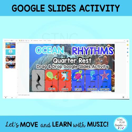 Rhythm Google Slides Drag & Drop Activity {Quarter Rest} Ocean