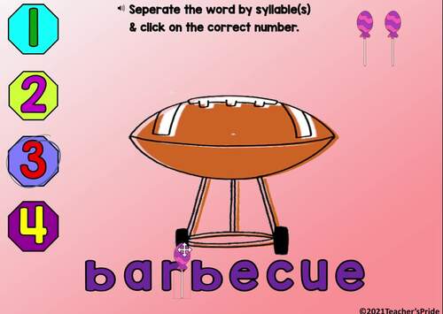 Syllables & Multisyllabic Words Segmentation Boom Cards by Teacher's Pride