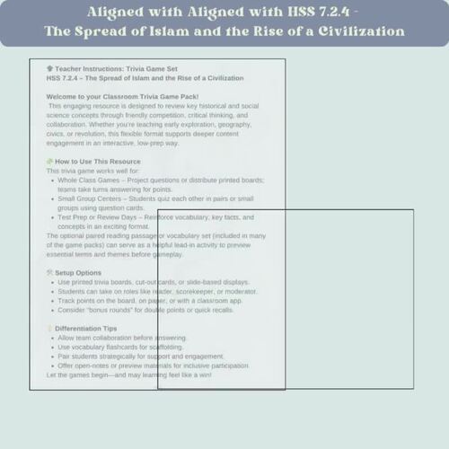 HSS 7.2.4 Spread of Islam & Rise of a Civilization | History Trivia Game