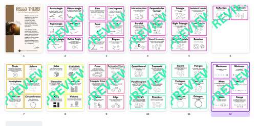 Geometry Math Vocabulary Flashcards | 4th 5th Grade | Angles Shapes Data