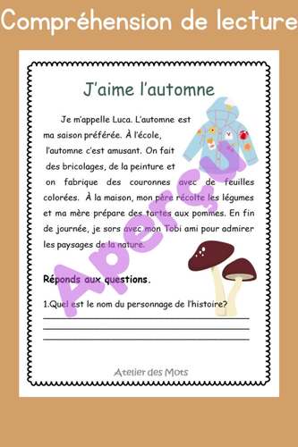 Compréhension de lecture_l'automne/ Reading comprehension_Fall | TPT