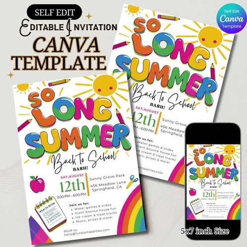End of Summer Party Invitation | Back to School Bash | Editable Canva ...