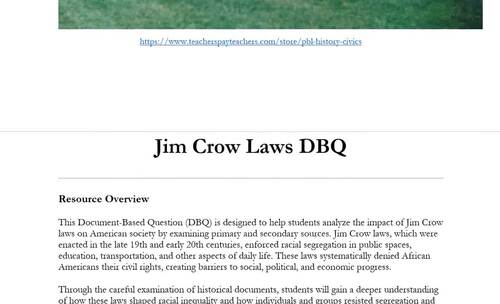 Middle School DBQ Jim Crow Laws by PBL History & Civics | TPT