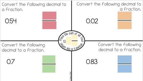 DIGITAL Converting Fractions Decimals and Percents Placemats Activity