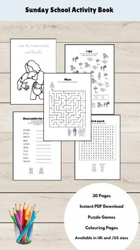 Sunday School Fun Pack, Christian Activities, Bible Activity Book,