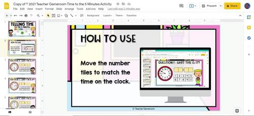 Telling Time To the 5 Minutes Google Activity by Teacher Gameroom