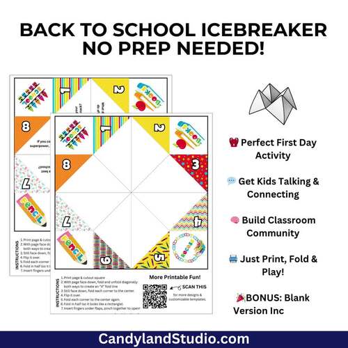 Back to School Icebreaker Fortune Teller, Printable Get to Know Me, No Prep