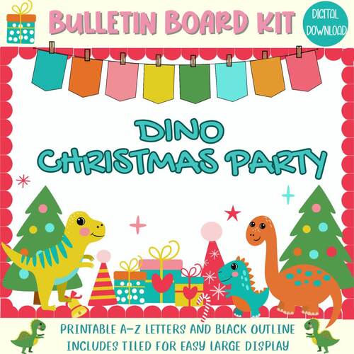 Dino Christmas Party Bulletin Board Letters | Dinosaur Holiday ...