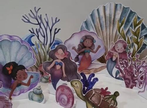 Mermaid Cove Play Set, Mermaid Paper Dolls, Kids Paper Craft, Paper Diorama