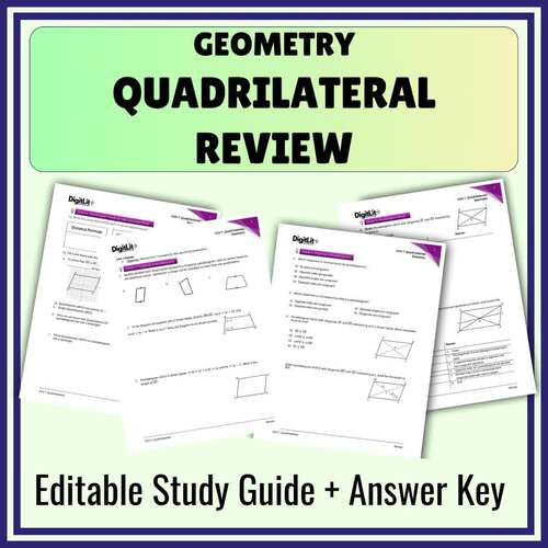 Quadrilaterals Editable Study Guide Worksheet 9th-10th Grade Geometry