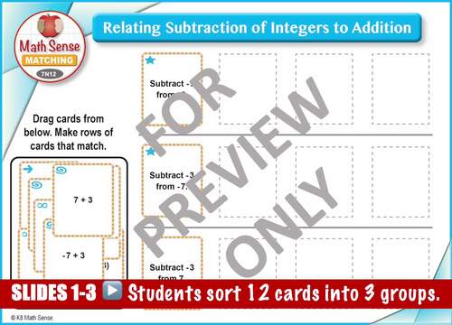 Subtracting Integers by Adding DIGITAL MATCHING: 15 PPT /Google Slides 7N12