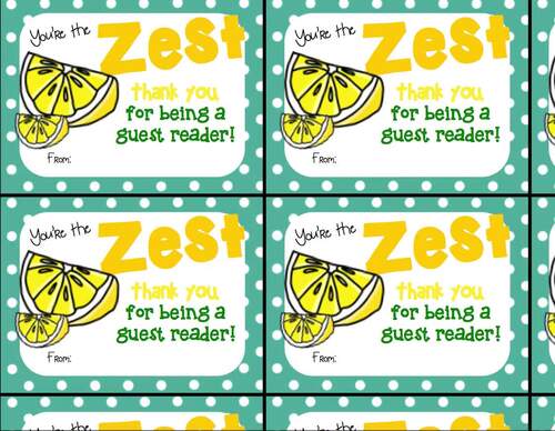 Lemon-Themed Guest Reader Thank-You Gift Tag- You're the Zest! Thank ...