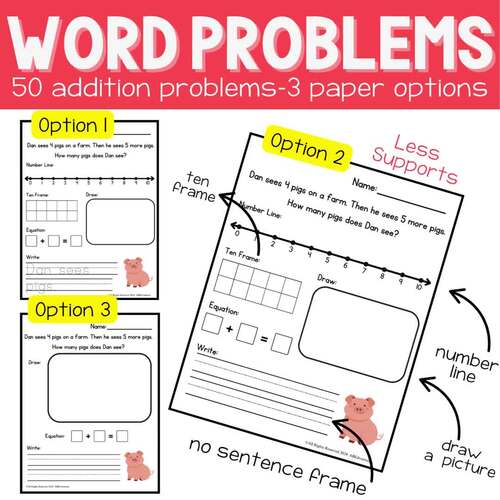 Simple Kindergarten Word Problems Single Digit Addition & Subtraction ...