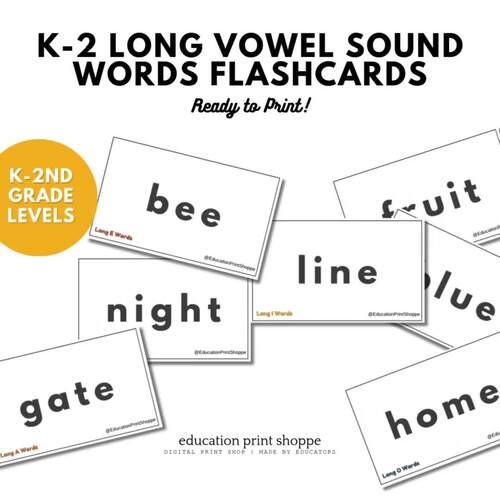 Long Vowel Sound Words Flashcards by Education Print Shoppe | TPT