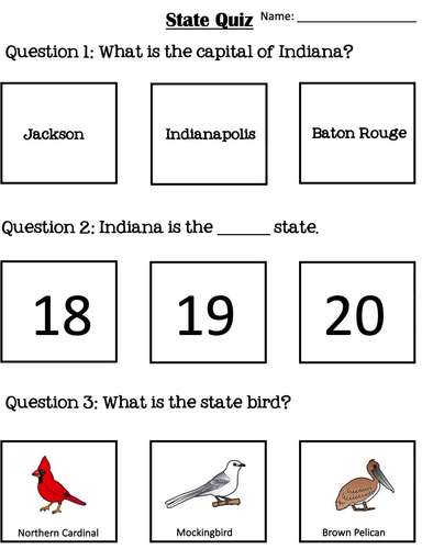 Indiana Quiz and Pre/Post Assessment 50 States Special Education