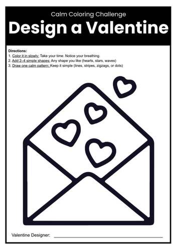 Neuro-Friendly Valentine’s SEL Pack – 25 Calm Mindfulness Coloring EDITABLE