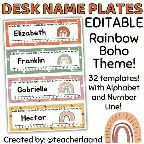 Boho Rainbow Student Desk Plate | Editable Boho Rainbow Name Tags
