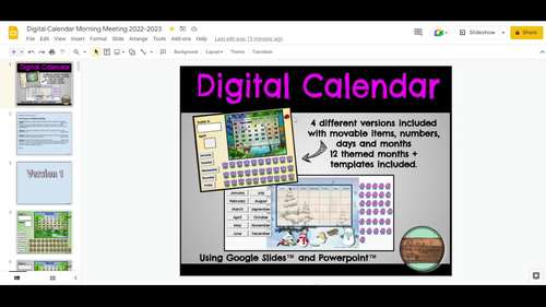 Digital Interactive Morning Meeting Calendar 2024-2025 by All in a Teacup