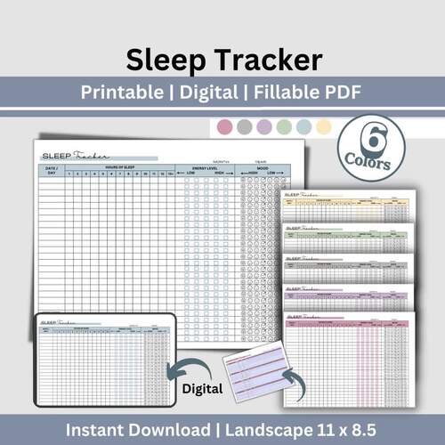 Sleep Tracker, Digital Sleep Log, Mood Tracker, Energy Level Log