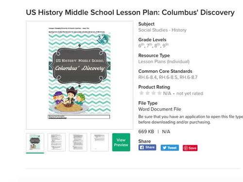 US History Middle School Lesson Plan: Columbus' Discovery | TPT