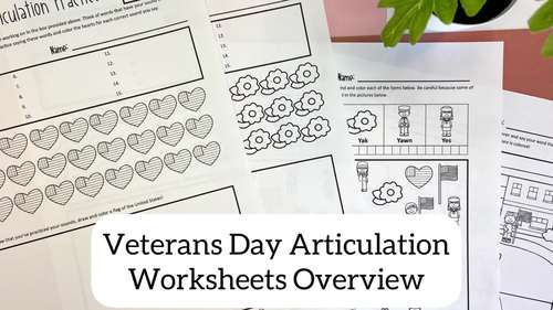 No Prep Veterans Day Articulation Worksheets and Activities for Speech ...