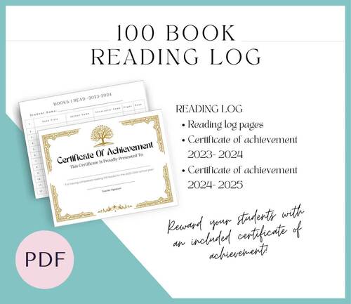 100 Book Reading Log + Certificate by Curiosity Academy | TPT