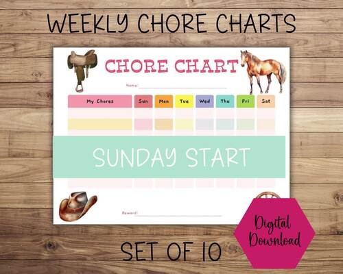 Printable Chore Chart For Kids Weekly With A Sunday Start | TPT