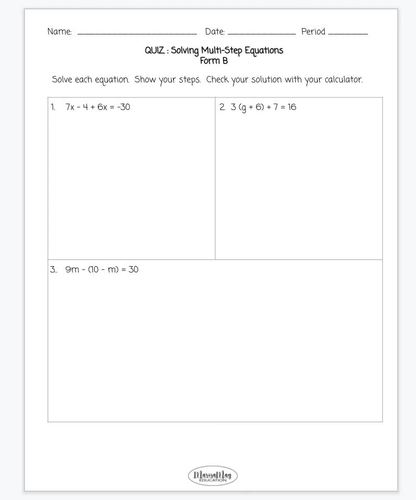 Algebra-Solving Equations Review & Assessment Bundle (Quizzes, Review ...