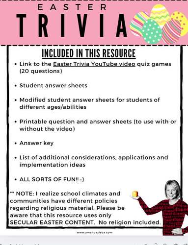 Brain Break: Easter Trivia Game (Video + Answer Sheets) by The Word Nerd