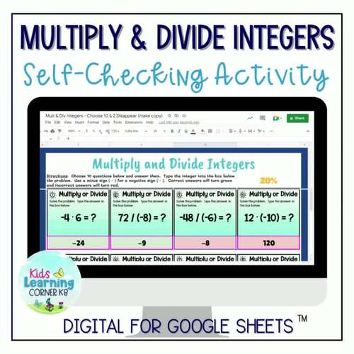 Multiplying & Dividing Integers Practice | Self-Checking | Integer ...