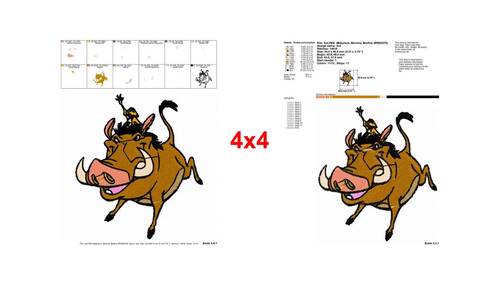 Happy Pumbaa warthog with Timon meerkat on back embroidery designs ...