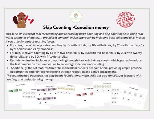 Money -Skip Counting-Canadian (coins and bills)-forward chaining prompts