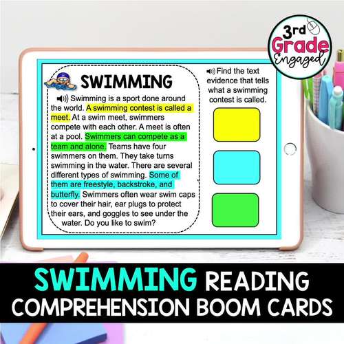 Swimming Finding Citing Text Evidence Reading Boom Cards Task Cards ...