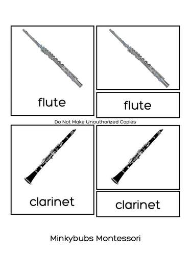 Music Instruments of the Orchestra and Concert Band 3-Part Cards Montessori