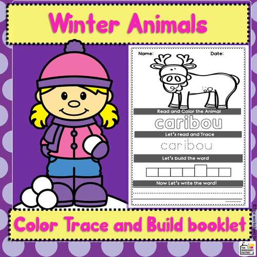 Winter Animal Color, Trace, Build and Write Workbook from Pre- KG to ...