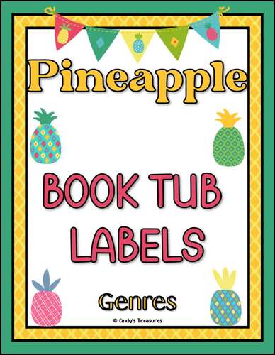 Pineapple Book Tub Labels by Genre by Cindy's Treasures | TPT