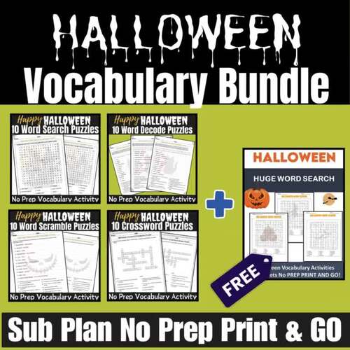 No Prep Spooky Fall Halloween Vocabulary Activities Bundle + Free Bonus ...