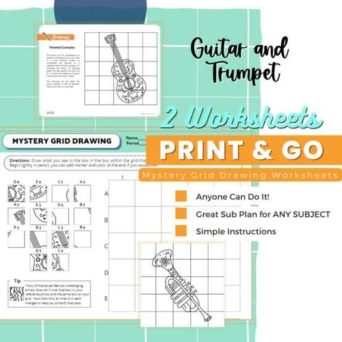 HIGH SCHOOL SUB PLAN/WORKSHEET: Mystery Scramble Grid Drawing Guitar ...