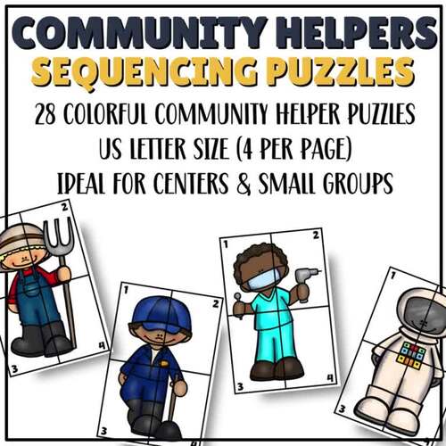 Community Helpers Number Puzzles | Sequencing Math Center Activity | PreK–2