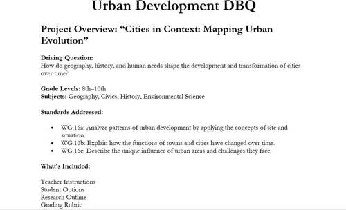 Urban Development PBL by PBL History & Civics | TPT