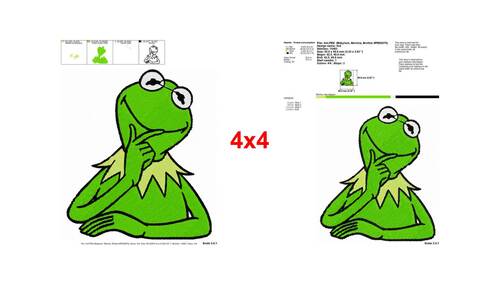 Iconic Kermit the Frog green muppet thoughtful pose embroidery designs ...