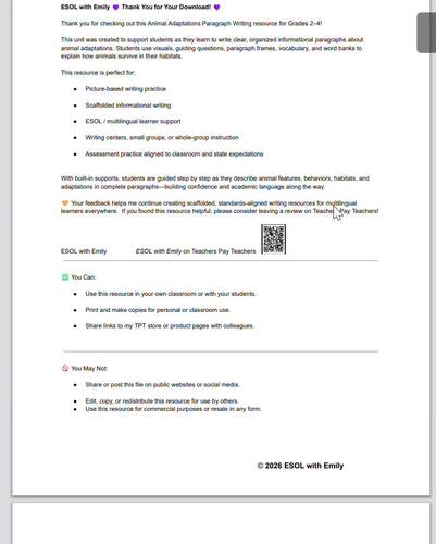 Animal Adaptations Paragraph Writing- Visuals, Sentence Stems, Word Banks