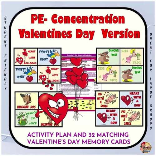 PE Valentine's Day Activities - Seasonal Concentration Memory Game - 32 ...