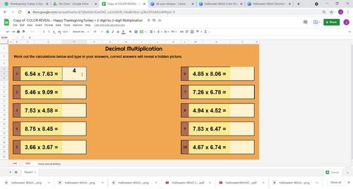 Digital Block Reveal NO PREP - Thanksgiving Turkey Decimal Multiplication