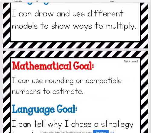 4th Grade Envision Math Learning Targets - I Can statements - Topic 4
