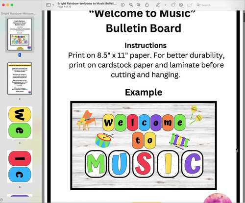 Back to School "Welcome to Music" Bulletin Board Display Bright Rainbow