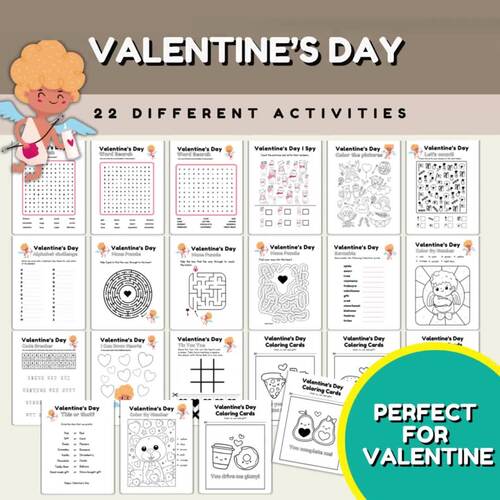 Valentine’s Day Fun Pack – Games, Puzzles, Coloring & Learning Activities