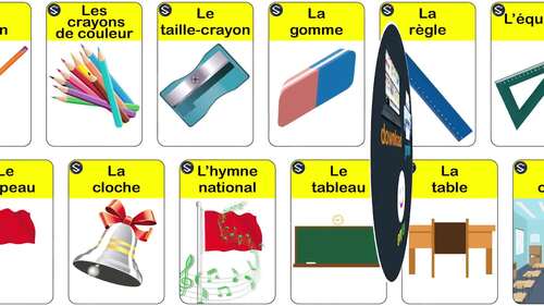 FRENCH "School" Vocabulary Flash Cards (L'ECOLE) (9x6cm):50 Noms et Images.