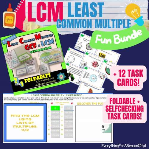 LCM- Least Common Multiple: Foldable + 12 Task Cards Digital + PDF ...