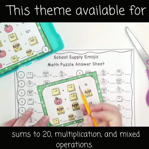 School Emoji Math Logic Puzzle Enrichment Activity Addition Sums to 20